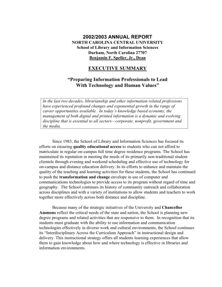 2002 2003 ANNUAL REPORT EXECUTIVE SUMMARY Preparing
