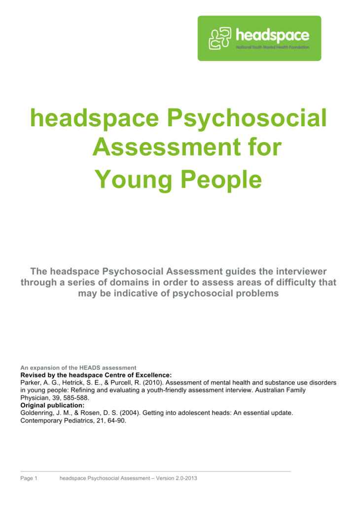 Headspace Psychosocial Assessment Tool