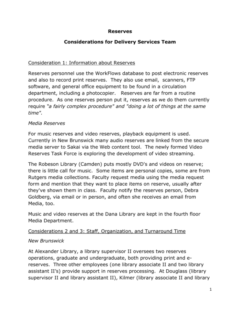 Reserves Considerations for Delivery Services Team Consideration