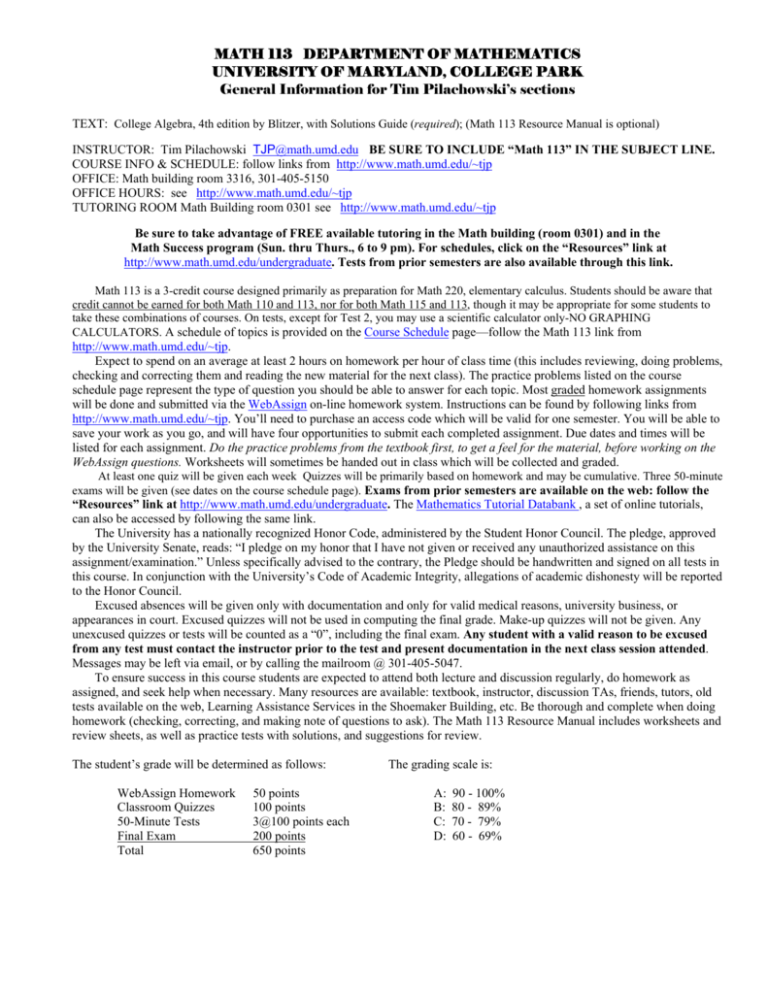 Math 113 Course Information