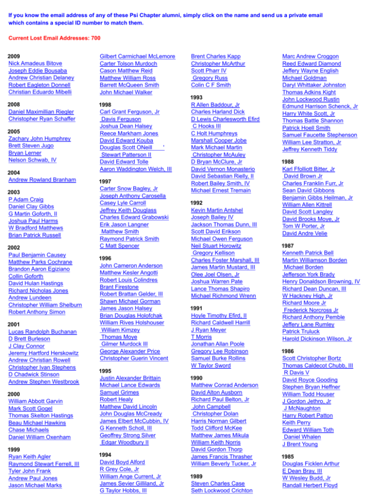 View Lost Email List Psi Chapter Of Sigma Nu At UNC
