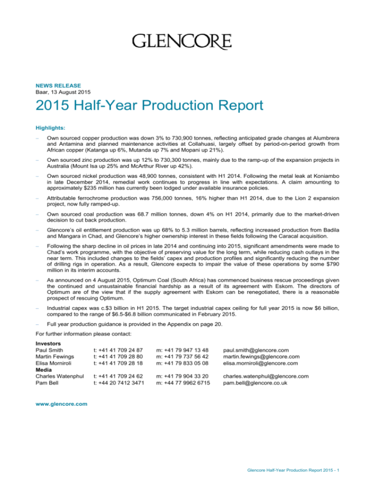2015 Half-Year Production Report