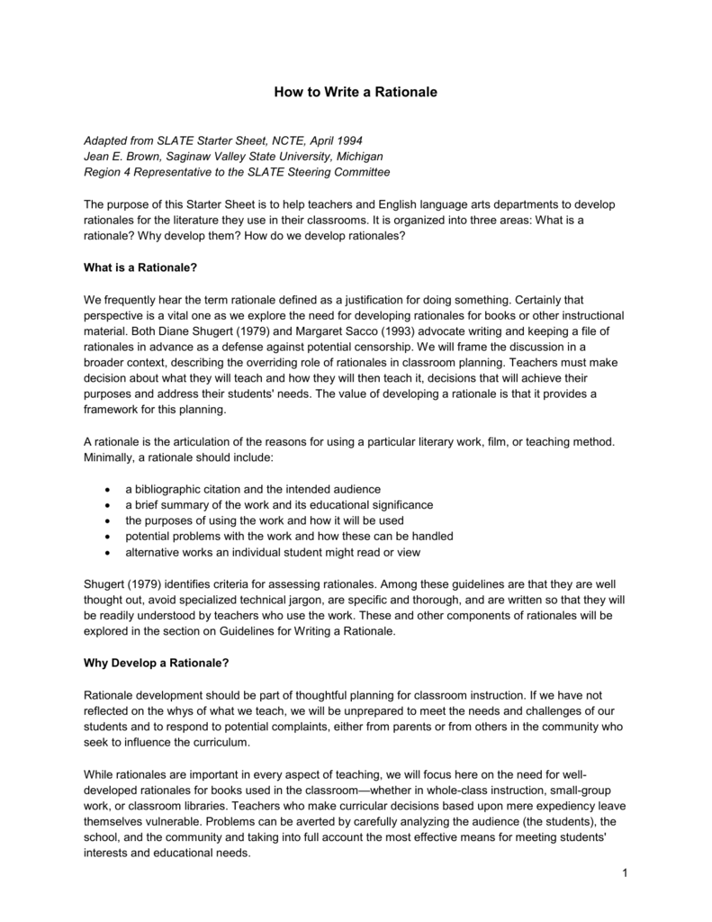 How To Write A Rationale National Council Of Teachers Of English