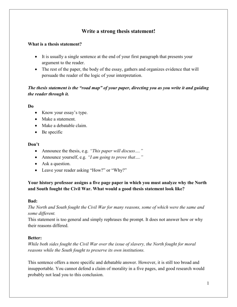 Write A Strong Thesis Statement Write A Strong Thesis Statement