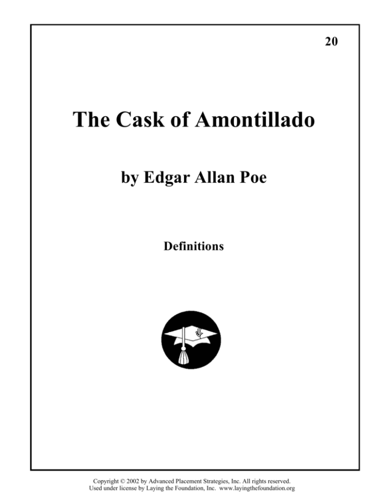 Cask of Amontillado Vocabulary & Test | Edgar Allan Poe