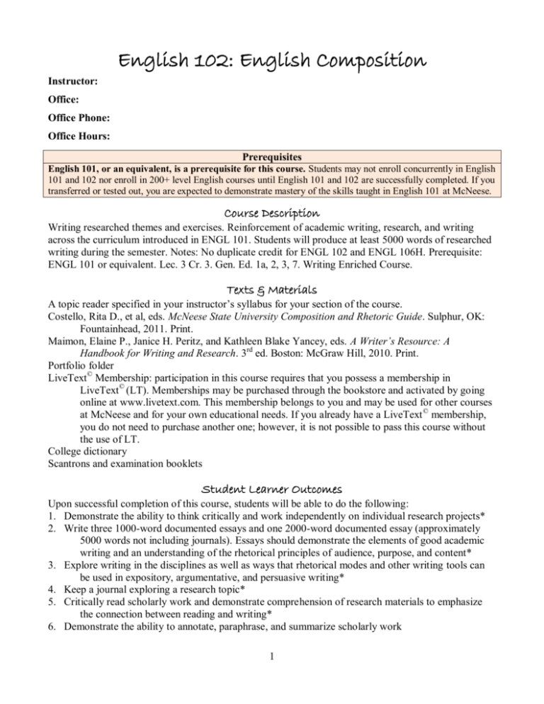 English 102: Composition Syllabus - McNeese State University