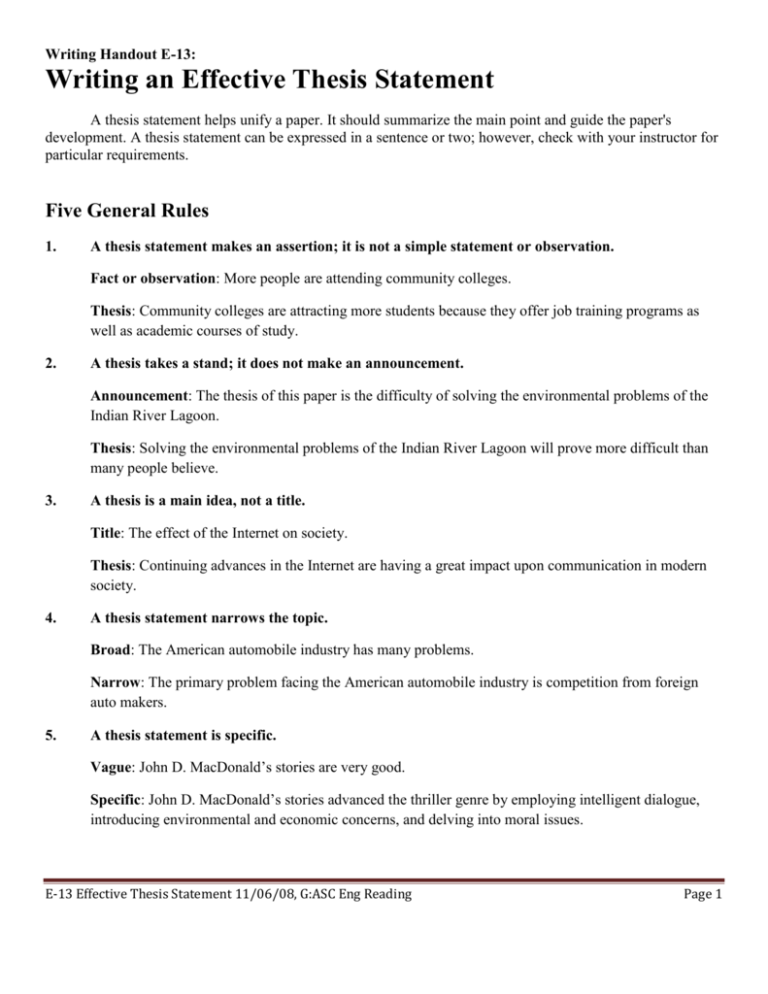 Writing An Effective Thesis Statement