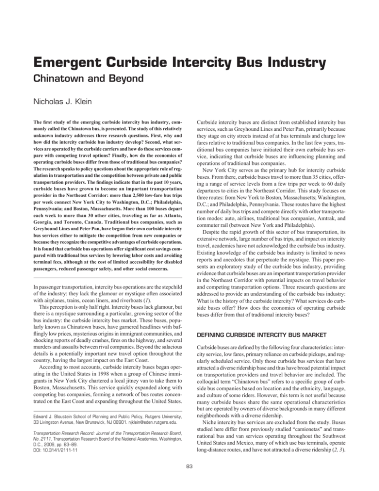 Emergent Curbside Intercity Bus Industry
