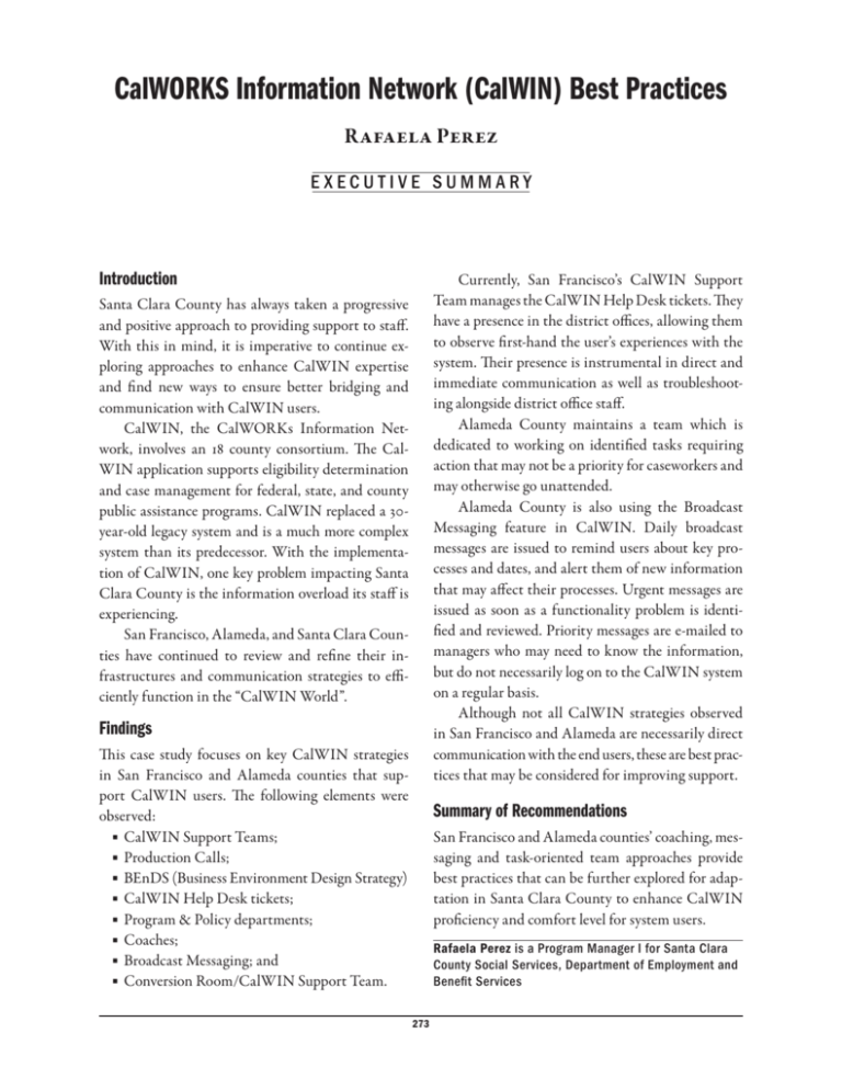 CalWORKS Information network (CalWIn) Best