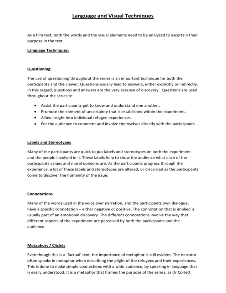 Language And Visual Techniques Language And Visual Techniques