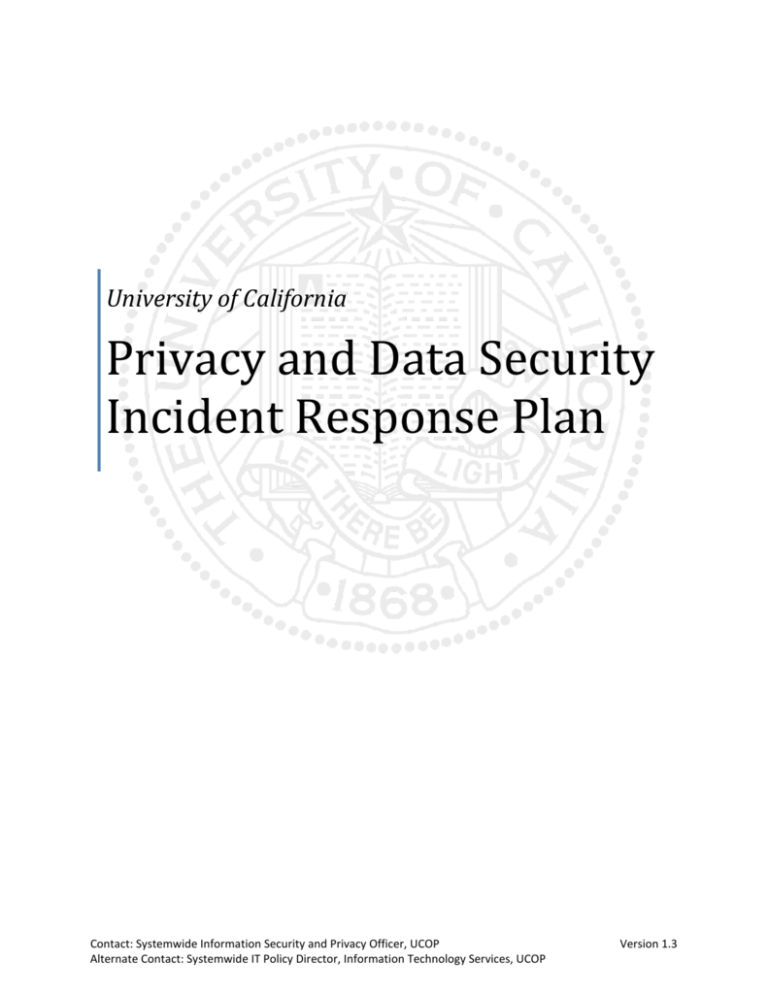 UC Privacy And Data Security Incident Response Plan