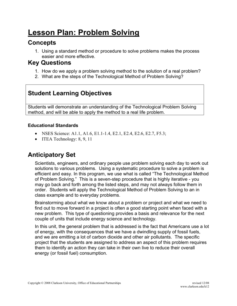 Lesson Plan Problem Solving