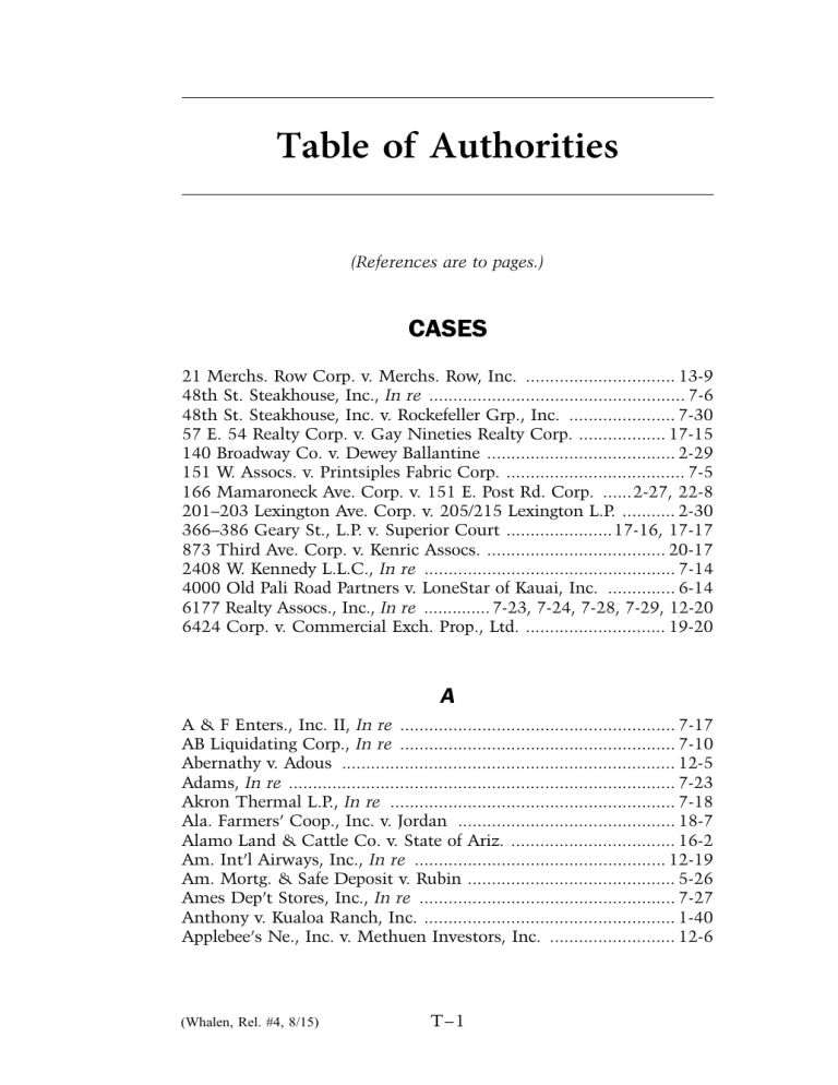 Table Of Authorities Practising Law Institute