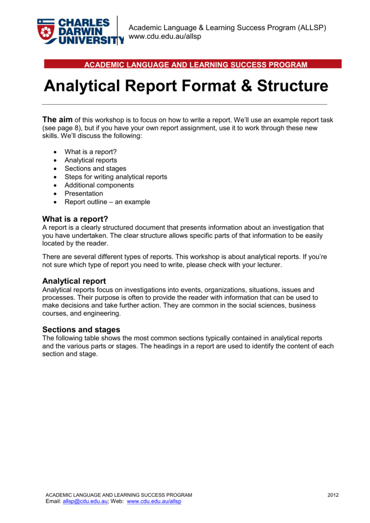  Analytical Report Outline Analytical Report Outline Formal 