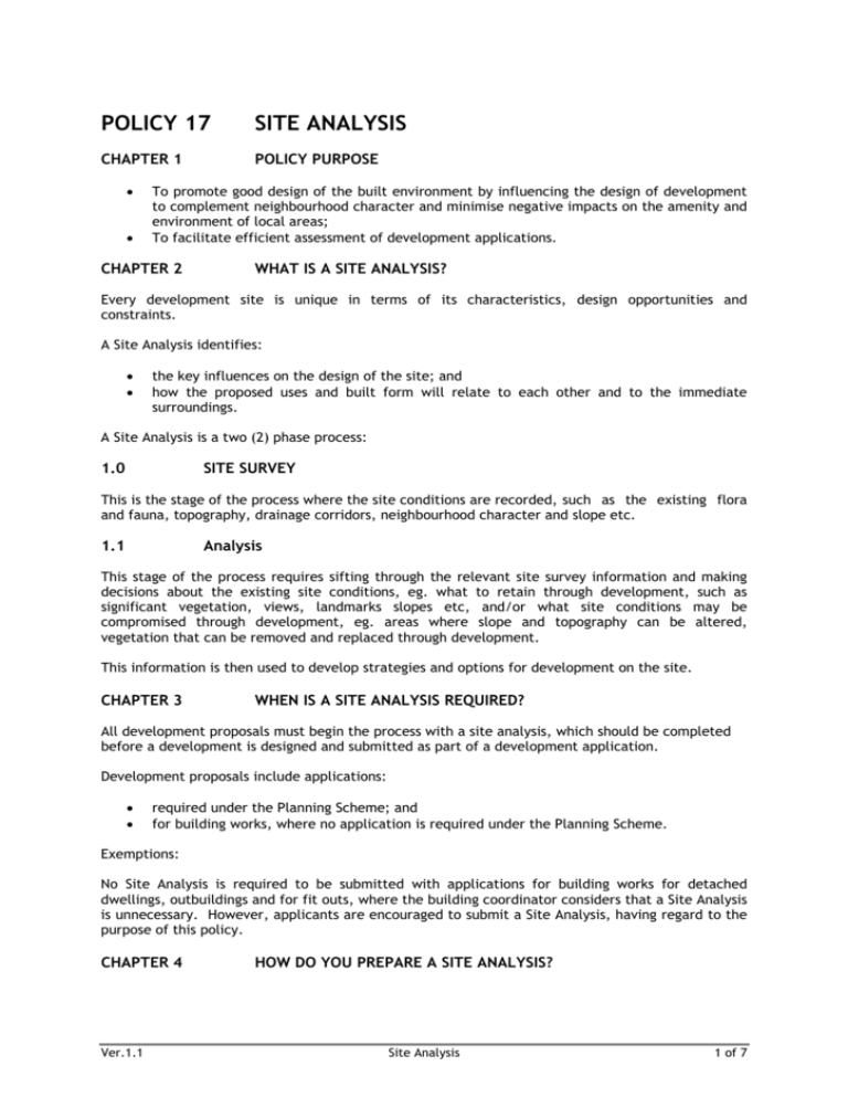 Policy 17 Site Analysis Gold Coast Planning Scheme