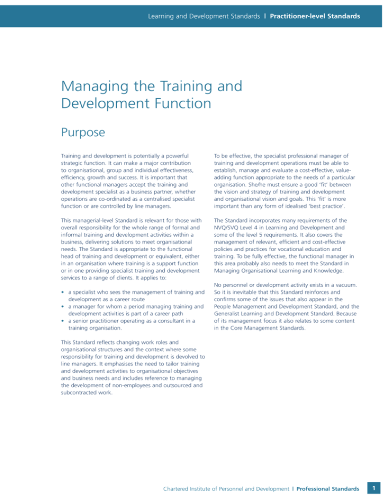 Managing the Training and Development Function