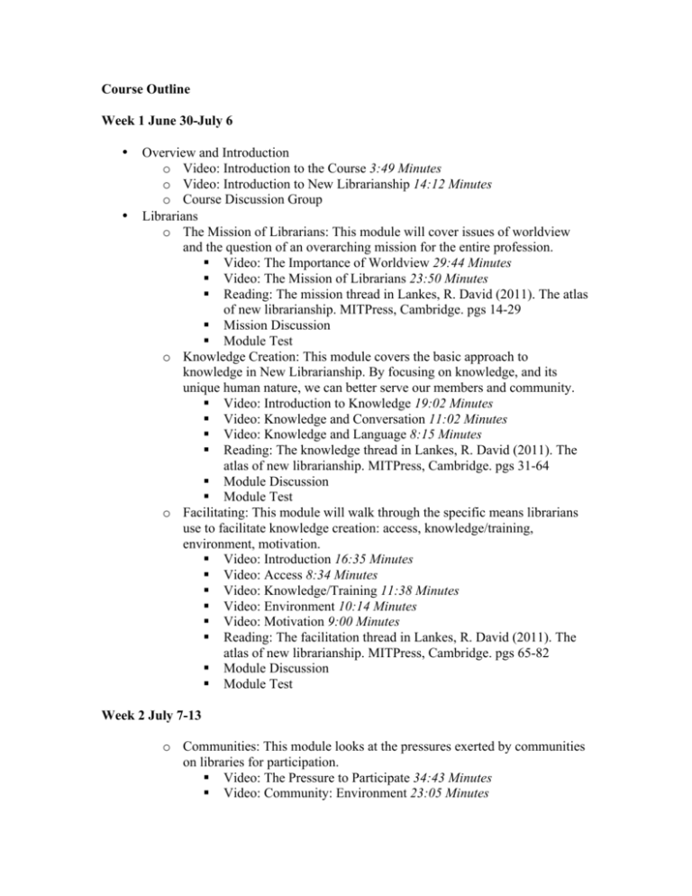 Course Outline And Schedule Course Outline And Schedule
