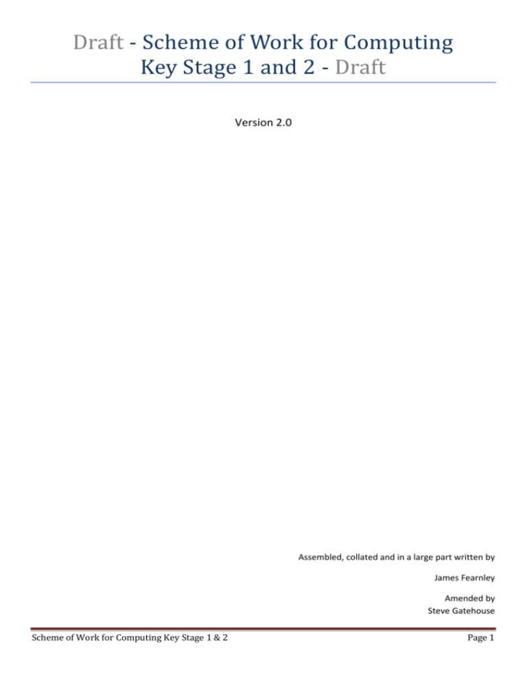 Scheme of Work for Computing Key Stage 1 and 2