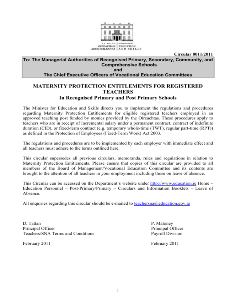 Maternity Protection Entitlements For Registered Teachers