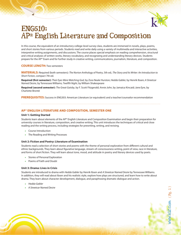 ENG510 AP English Literature And Composition ENG510 AP English Literature And Composition