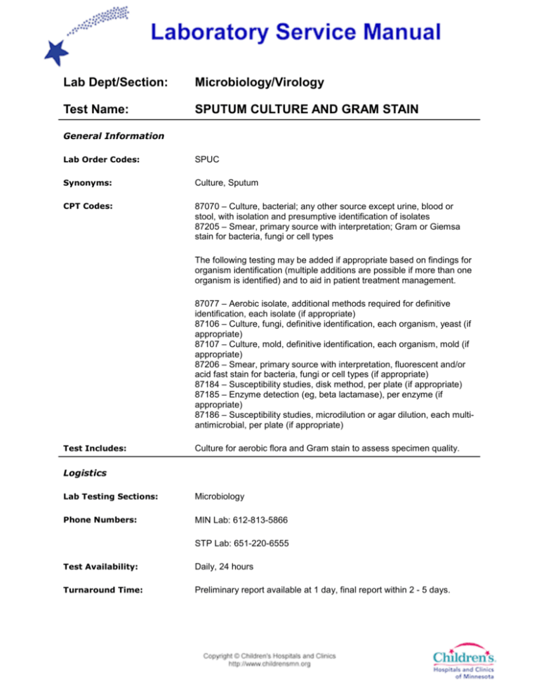 Sputum Culture And Gram Stain Sputum Culture And Gram Stain