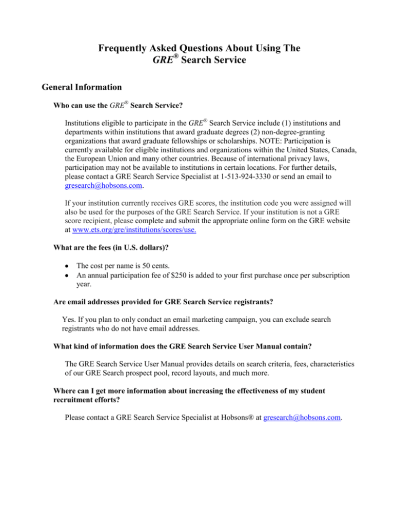 Frequently Asked Questions About Using The GRE® Search