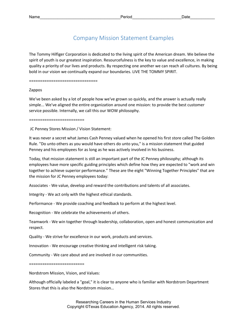 Company Mission Statement Examples