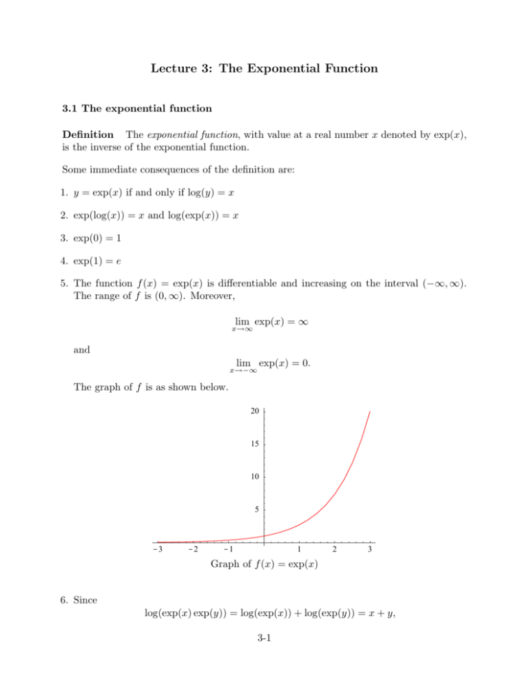 Lecture 3 The Exponential Function