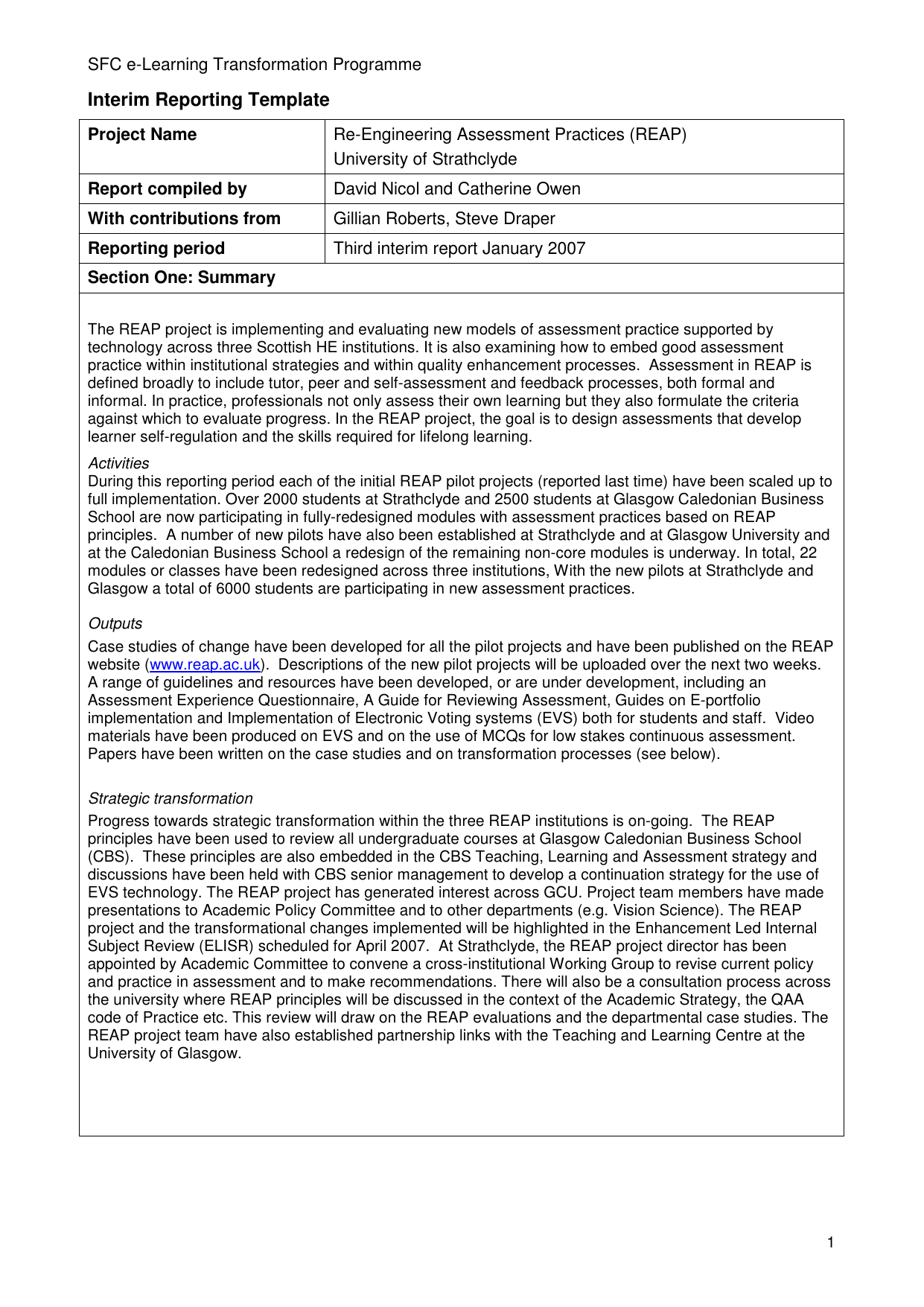 Interim Reporting Template