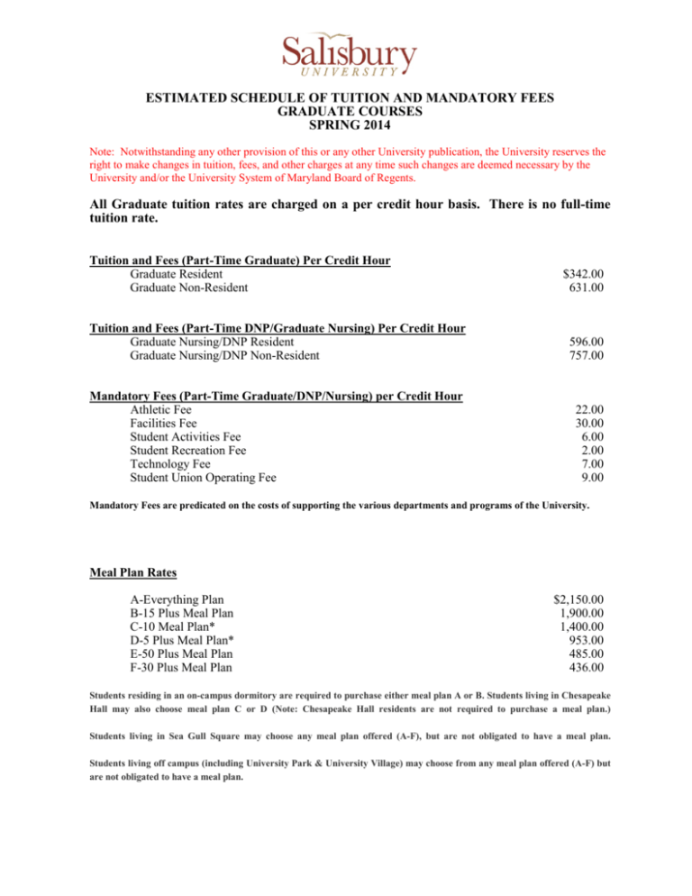 ESTIMATED SCHEDULE OF TUITION AND MANDATORY FEES ESTIMATED SCHEDULE OF TUITION AND MANDATORY FEES