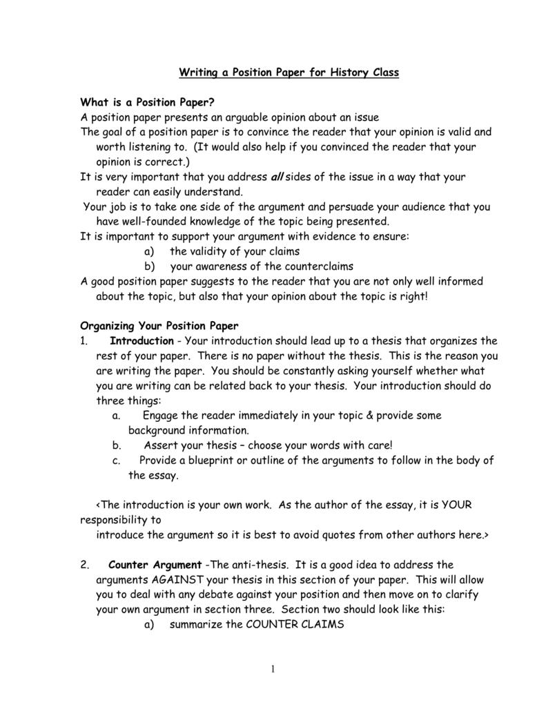 1 Writing A Position Paper For History Class What Is A
