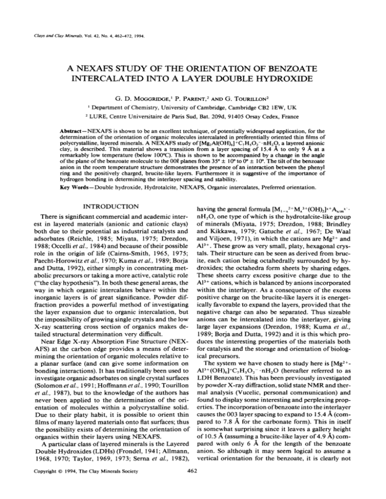 A Nexafs Study Of The Orientation Of Benzoate Intercalated Into A Layer