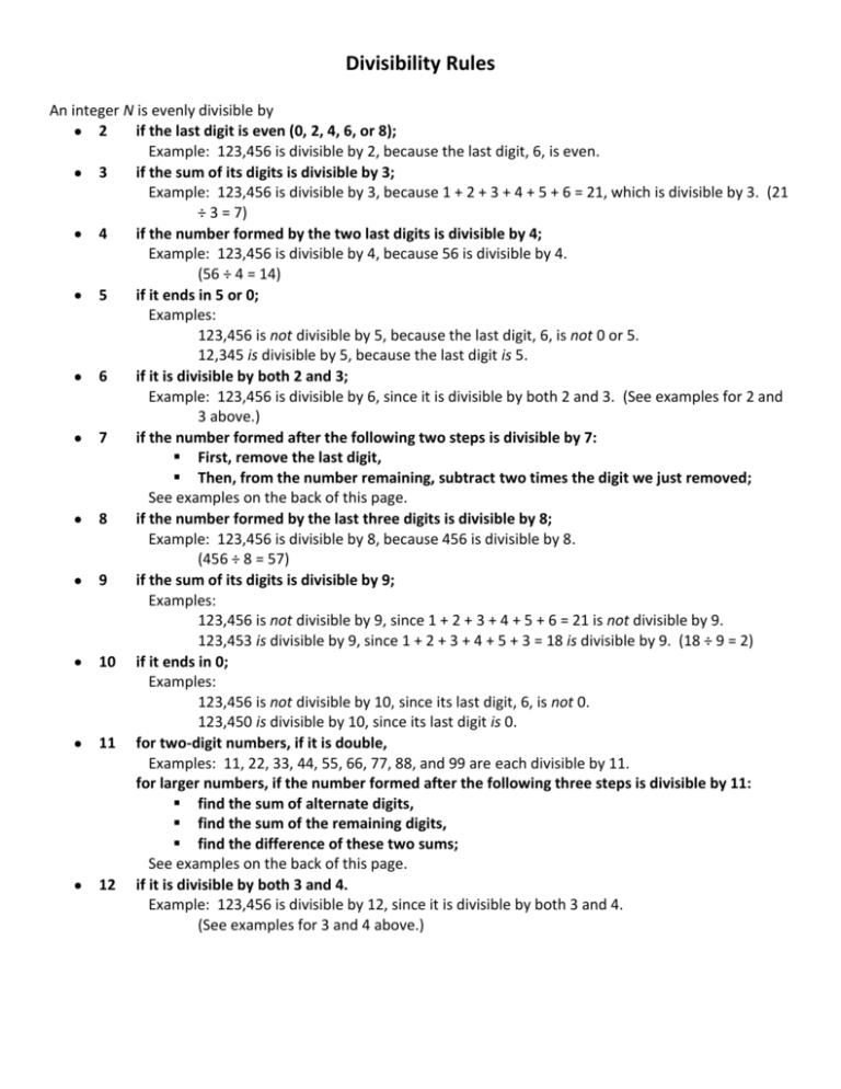 Divisibility Rules Divisibility Rules