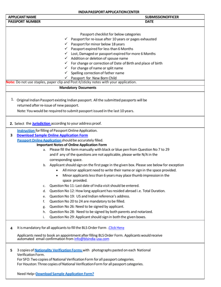INDIA PASSPORT APPLICATION CENTER APPLICANTNAME