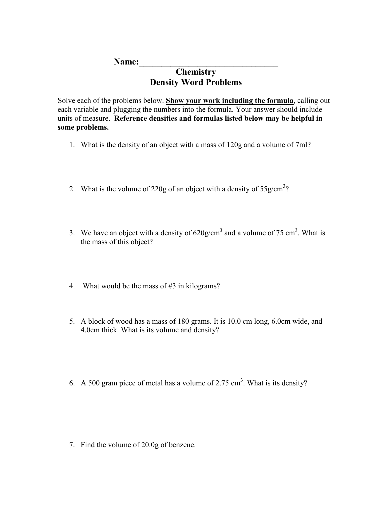 Density Word Problems