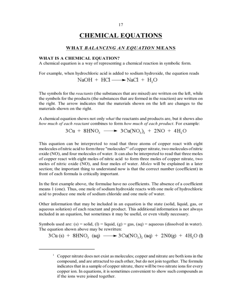 CHEMICAL EQUATIONS CHEMICAL EQUATIONS