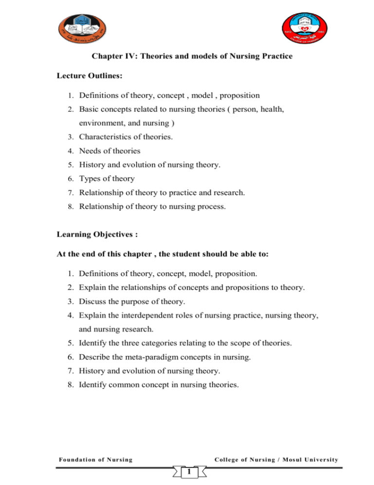 1 Chapter IV Theories And Models Of Nursing Practice Lecture