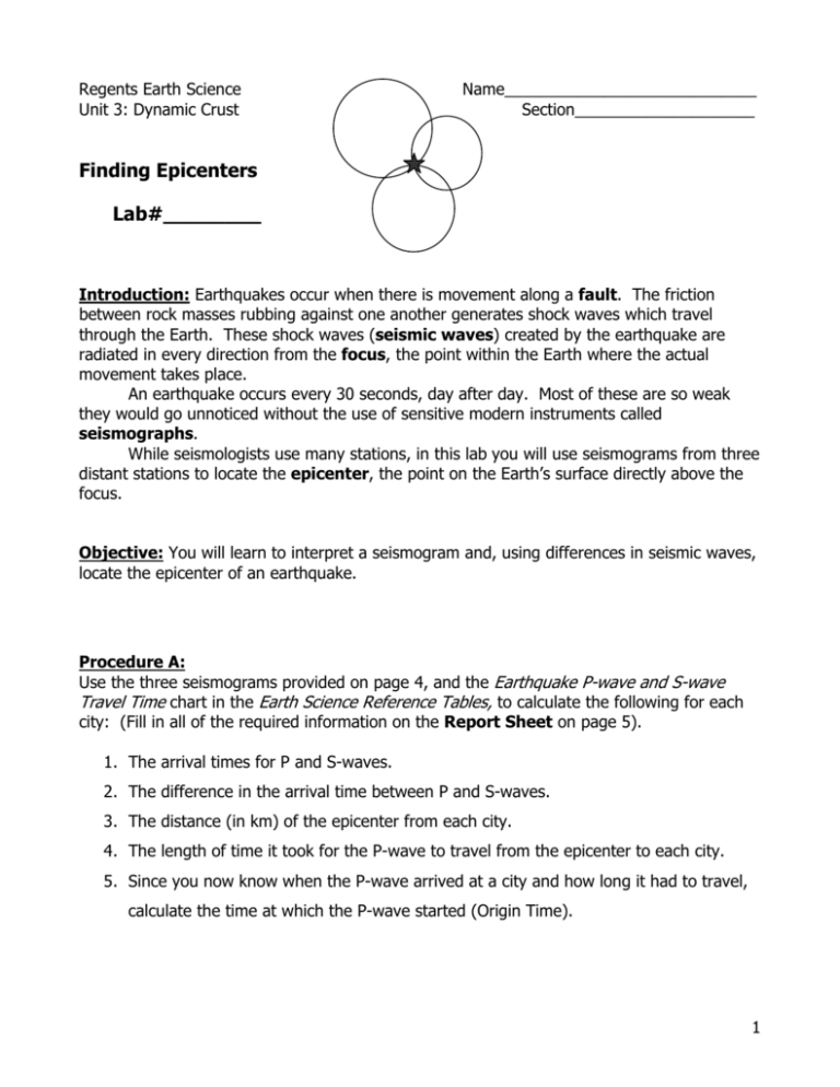 Finding Epicenters Lab 