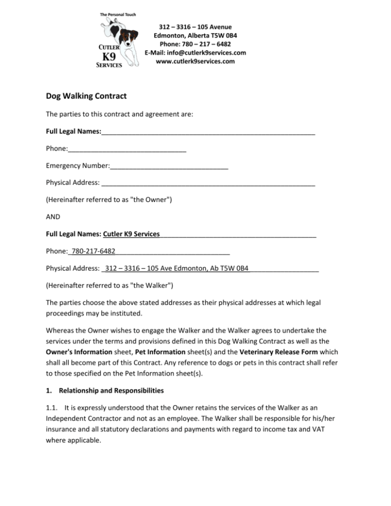 Dog Walking Contract