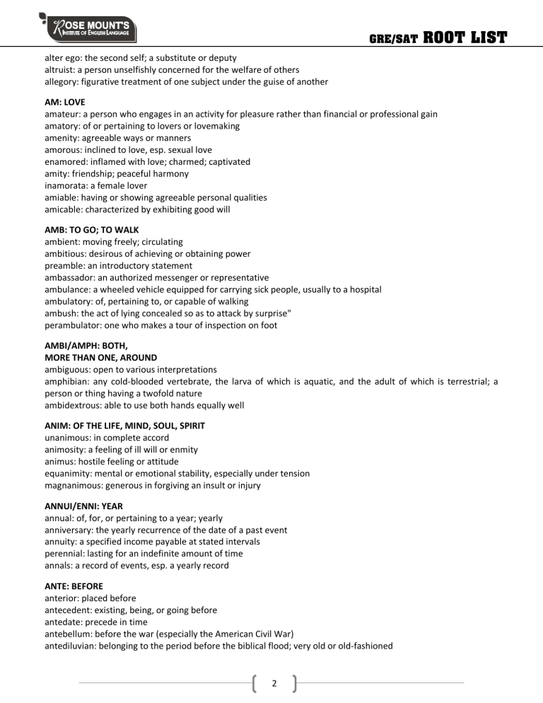 GRE SAT ROOT LIST GRE SAT ROOT LIST