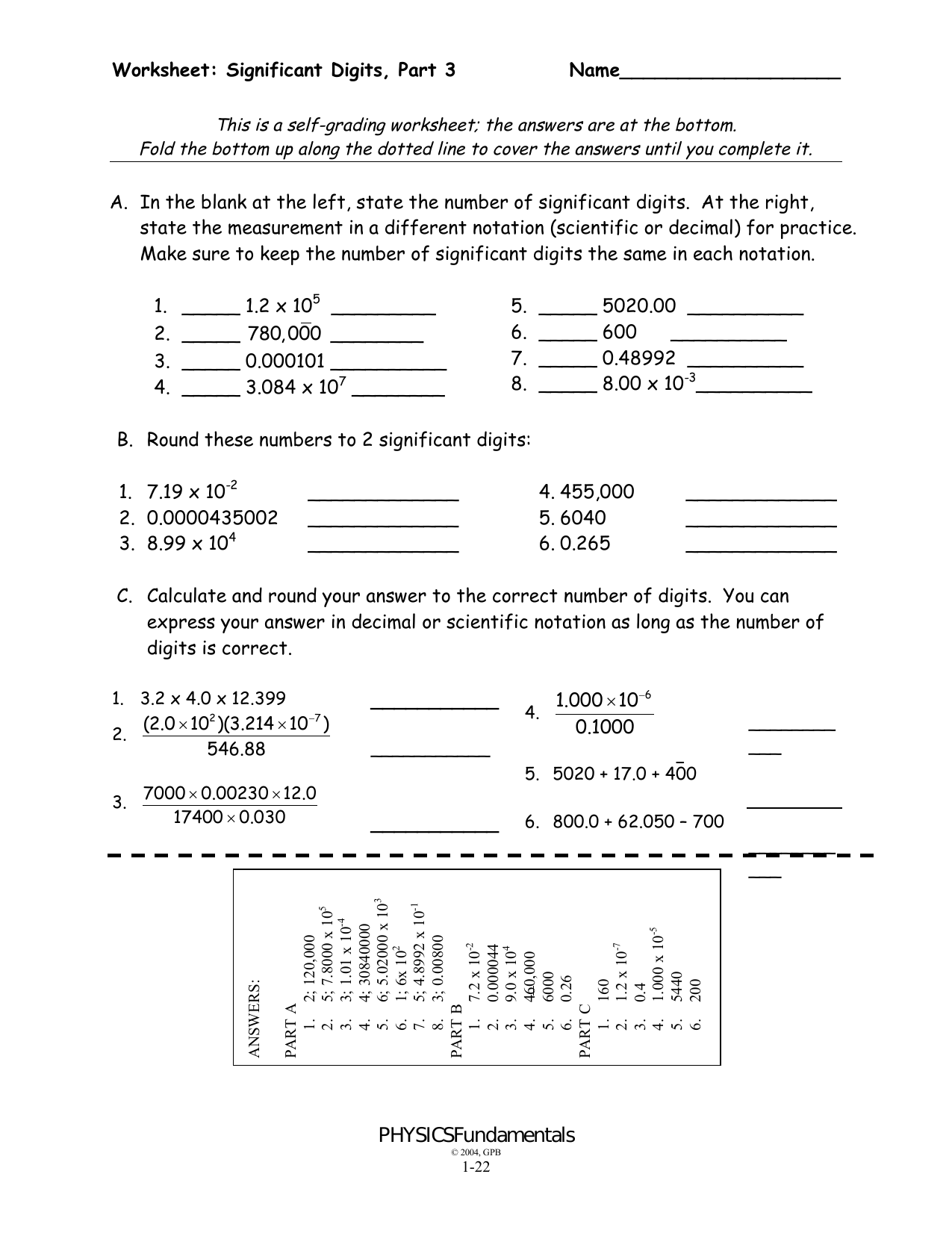 Significant Digits Worksheet