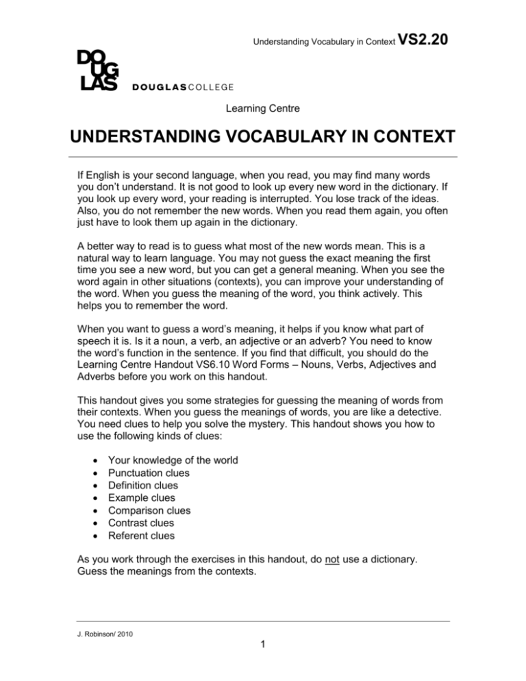 Understanding Vocabulary In Context Understanding Vocabulary In Context