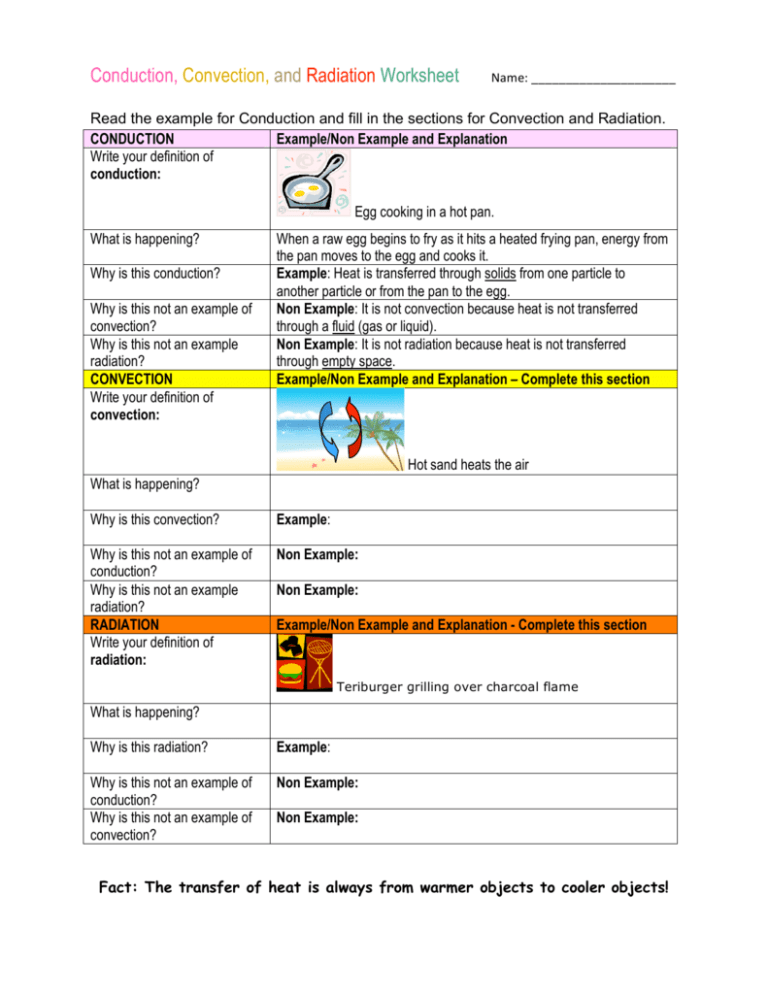 Read The Example For Conduction And Fill In The Sections For
