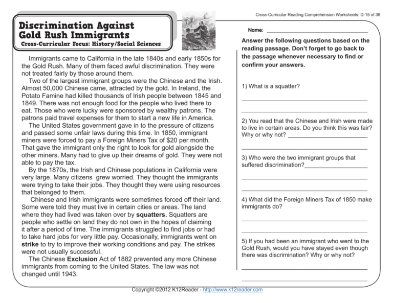 4th Grade Reading Comprehension Worksheets