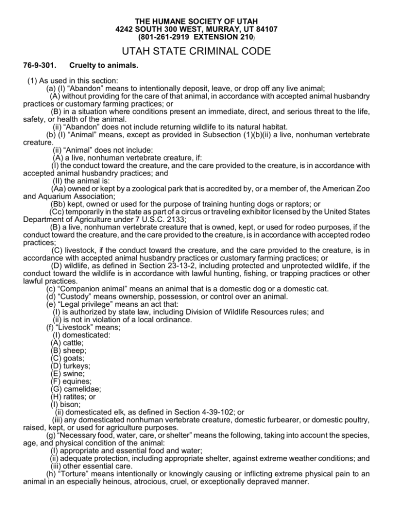 UTAH STATE CRIMINAL CODE