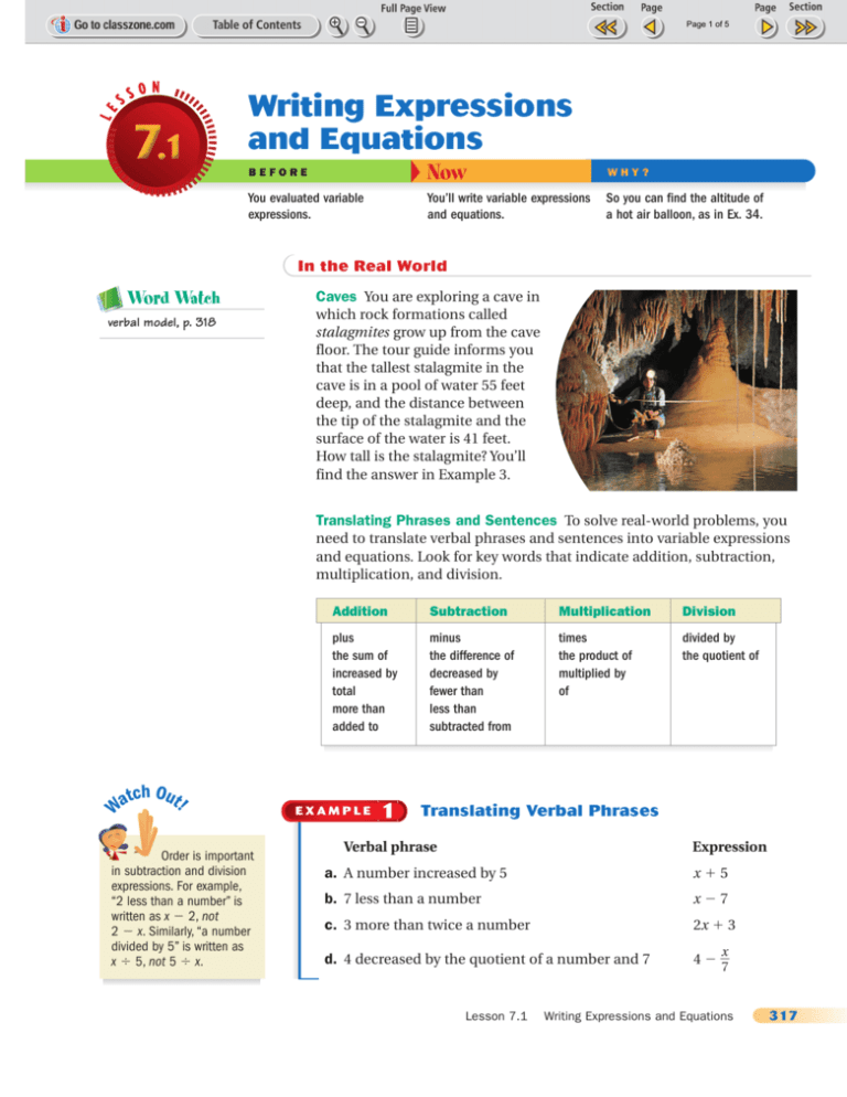 Writing Expressions And Equations