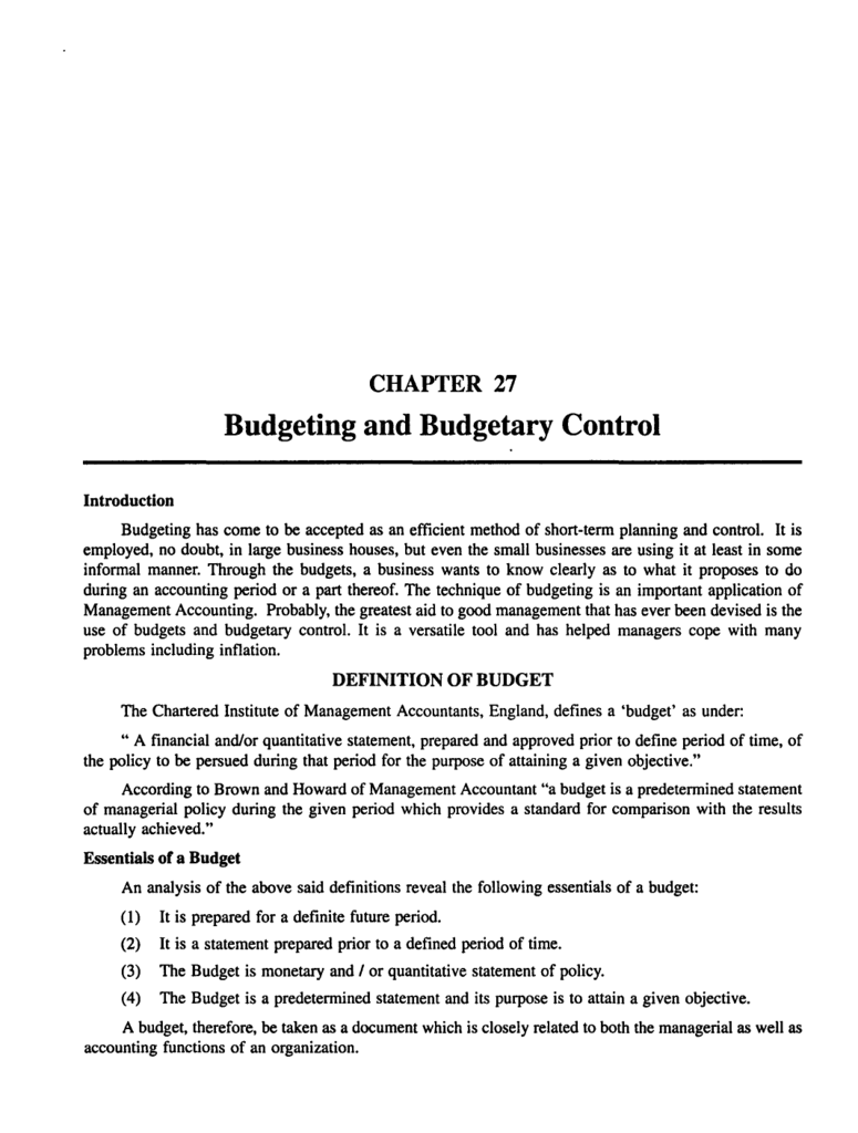 Budgeting And Budgetary Control