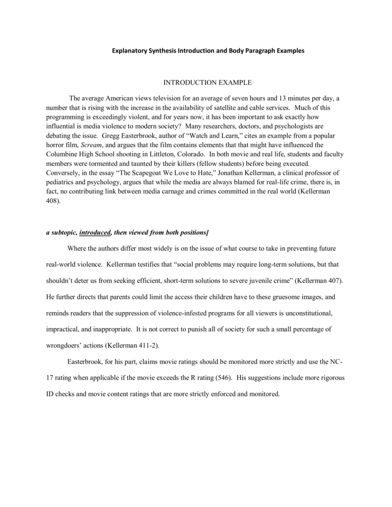 Explanatory Synthesis Introduction And Body Paragraph Examples