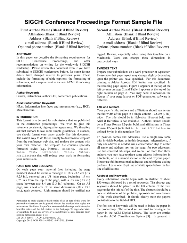 SIGCHI Conference Paper Format