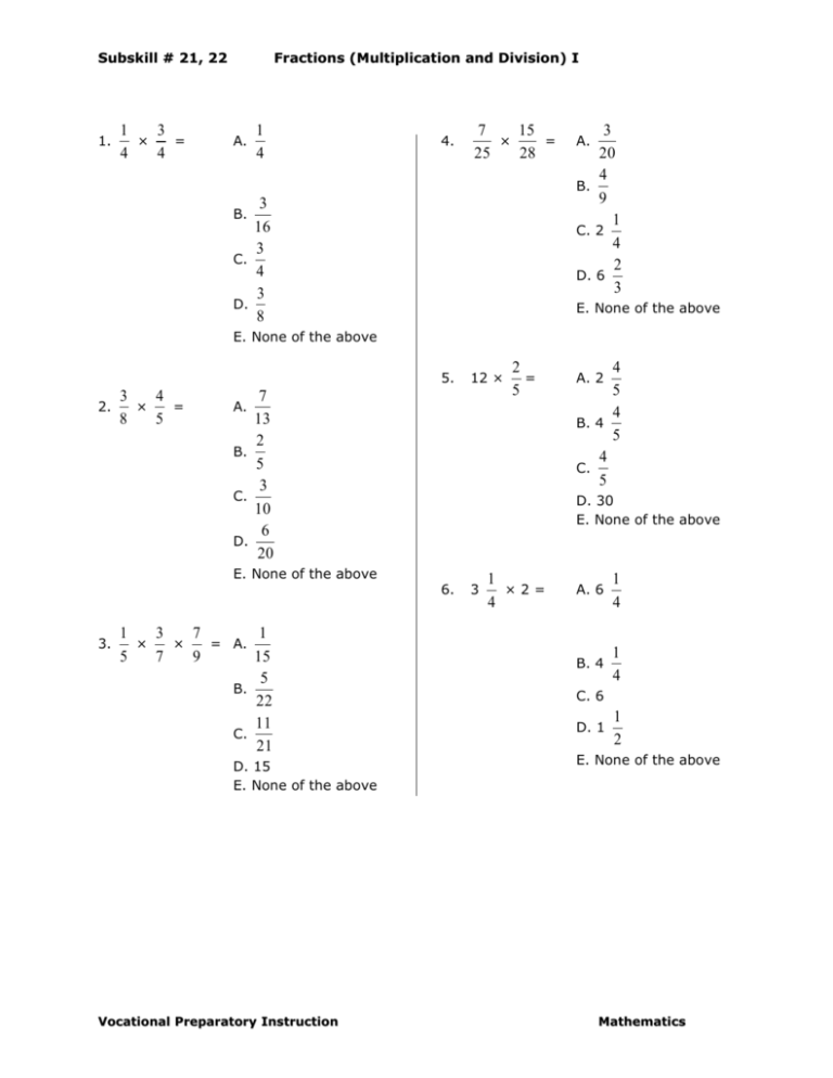 Fractions Multiplication And Division I